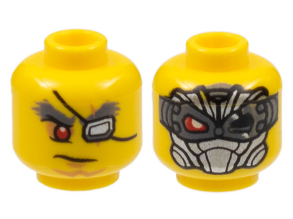 Minifigure, Head Dual Sided Bushy Eyebrows, Red Right Eye, Silver Eye ...